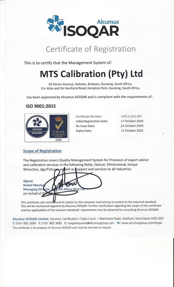 Accreditation – MTS Calibration